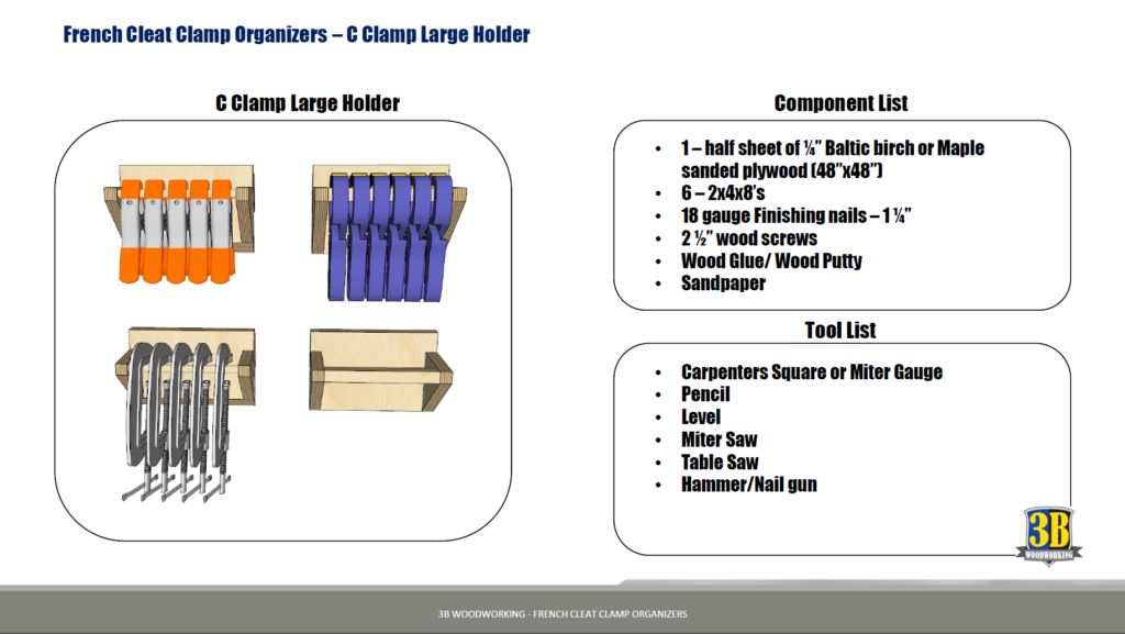 French Cleat Clamp Organizer Build Plans - 3B Woodworking