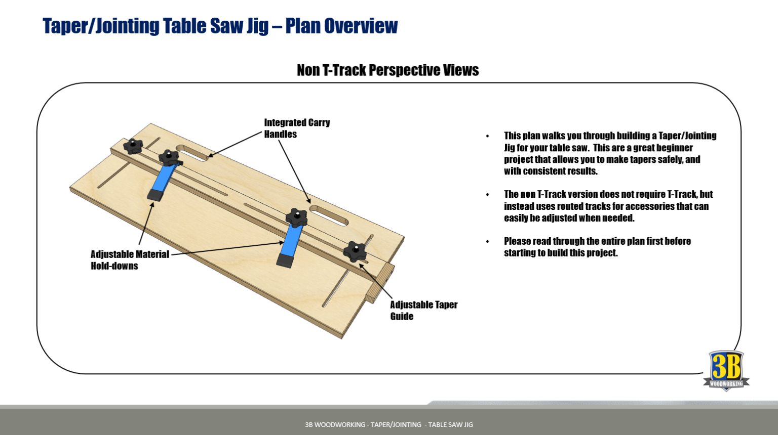 Taper Jointing Table Saw Jig – Build Plans - 3B Woodworking